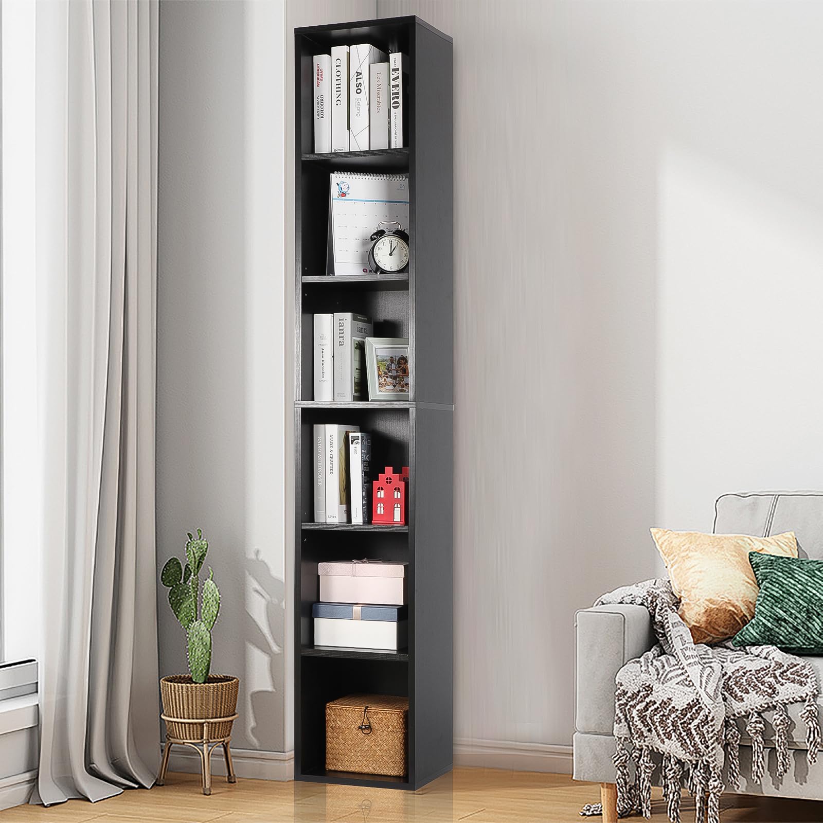 PACHIRA E-Commerce 71" H Tall Narrow Bookcase for Home Office Black, 6 ...
