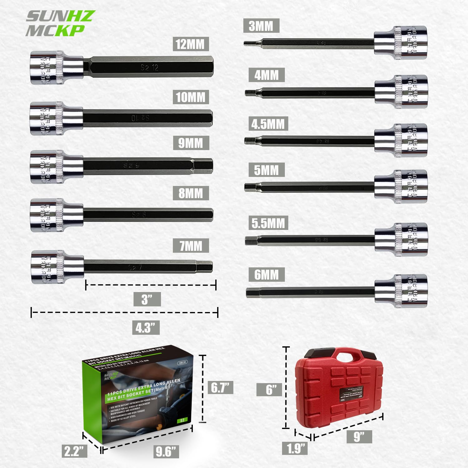 Mua SUNHZMCKP 11 Piece Long Allen Socket Set 3/8" Drive, Metric(3-12 mm ...