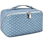 Amazon.com : Travel Makeup Bag for Women Large Capacity Cosmetic Bag Waterproof White Checkered ...