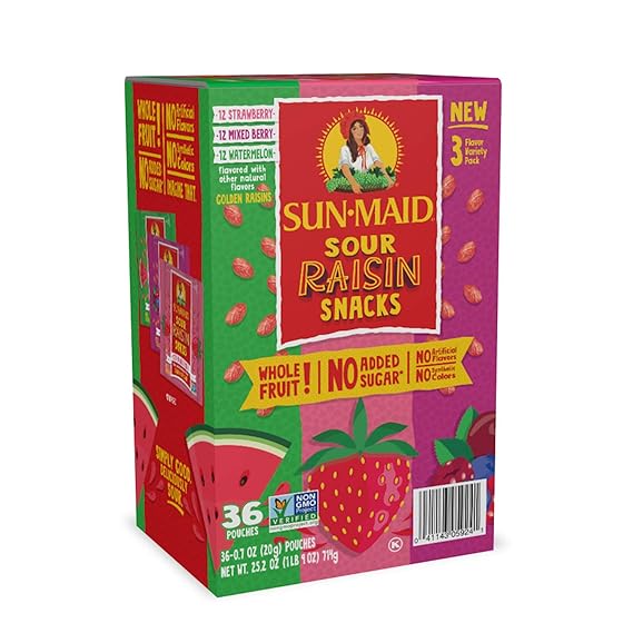 Sun-Maid Sour Raisins- Strawberry, Watermelon, Mix Berries - 36 Pack of ...