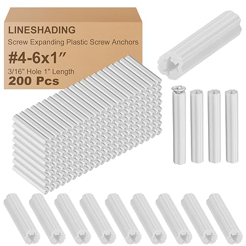 Lineshading 200 Pcs Expanding Plastic Screw Anchors 3/16" Hole White ...