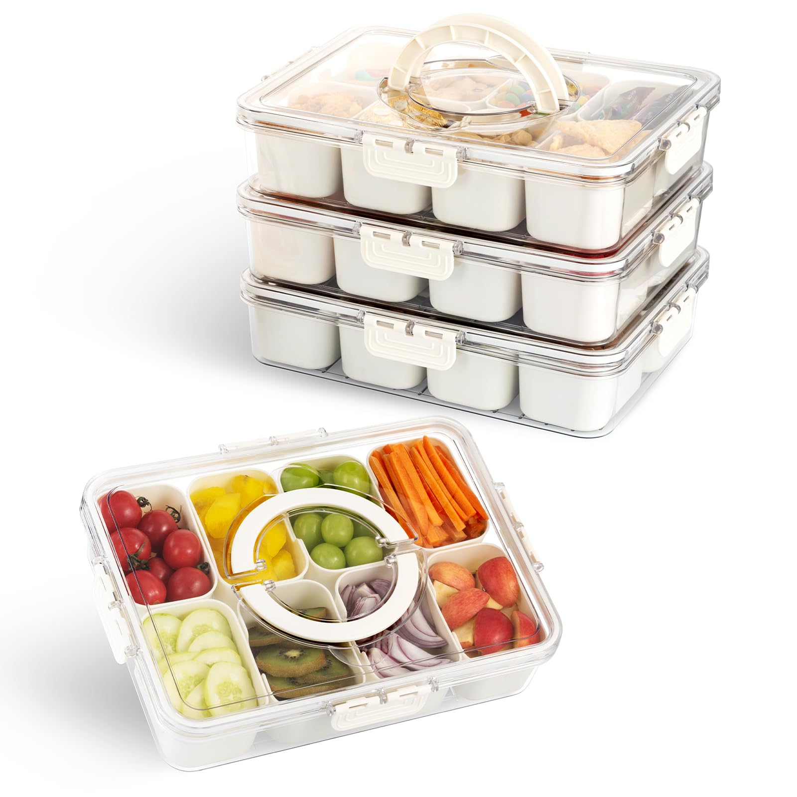 4 Pack Snack Box Container Divided Serving Tray with Lid and Handle ...