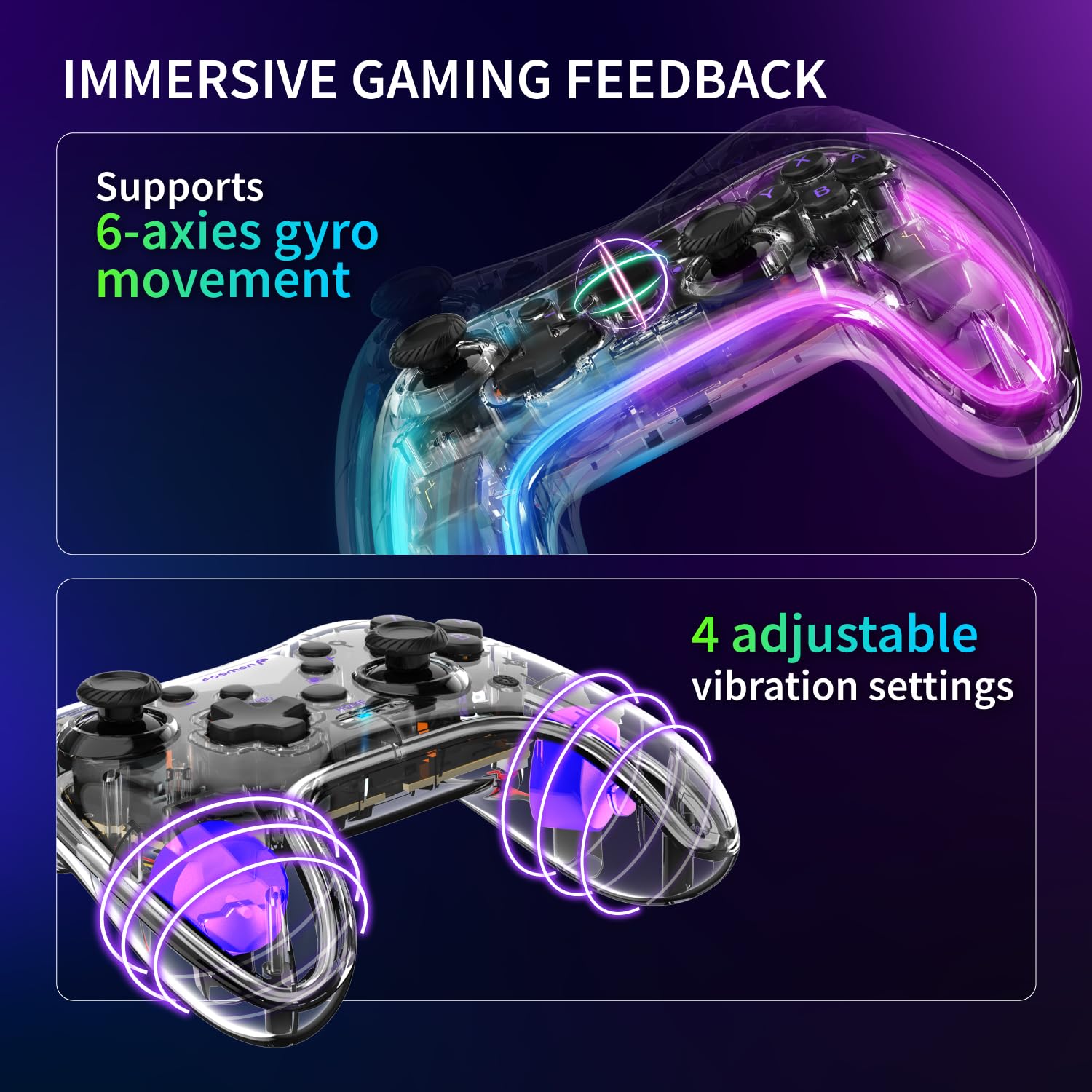 Fosmon Wireless Controller, Gaming Controller with RGB Lights for ...