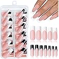 Amazon.com : LuckForever 120pc French Tips Press on Nails Long Square, Black White Tips Long ...