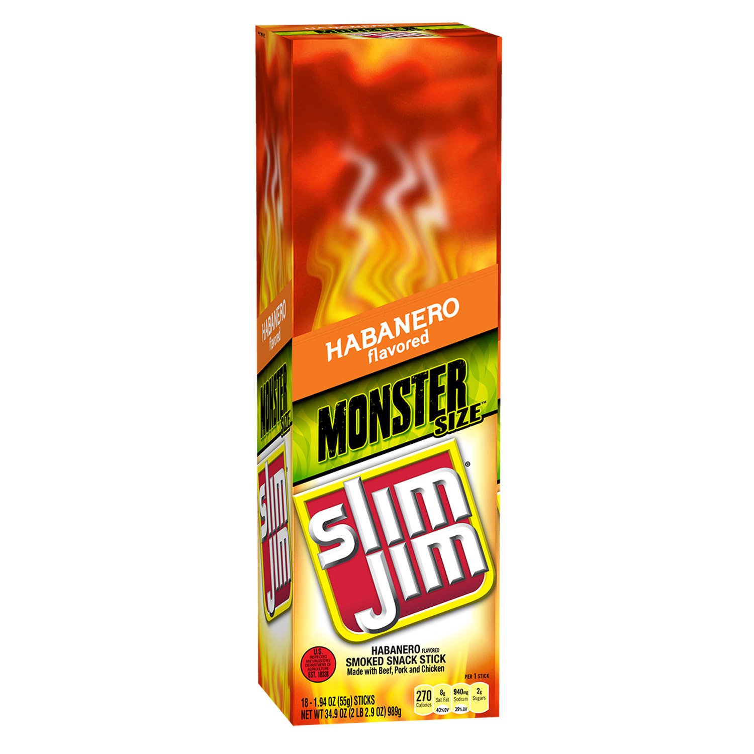 Amazon.com: Slim Jim Monster Smoked Meat Stick, Tabasco Flavor, 1.94 Oz ...