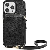 Amazon.com: LAMEEKU for iPhone 15 Pro Max Wallet Case, Zipper Leather Card Slots Crossbody Case ...