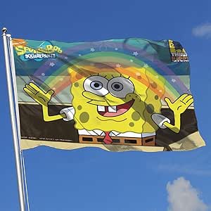 LJIAQI Spongebob in Rainbow Flag 3x5 Ft Single-Sided Printed Polyester ...