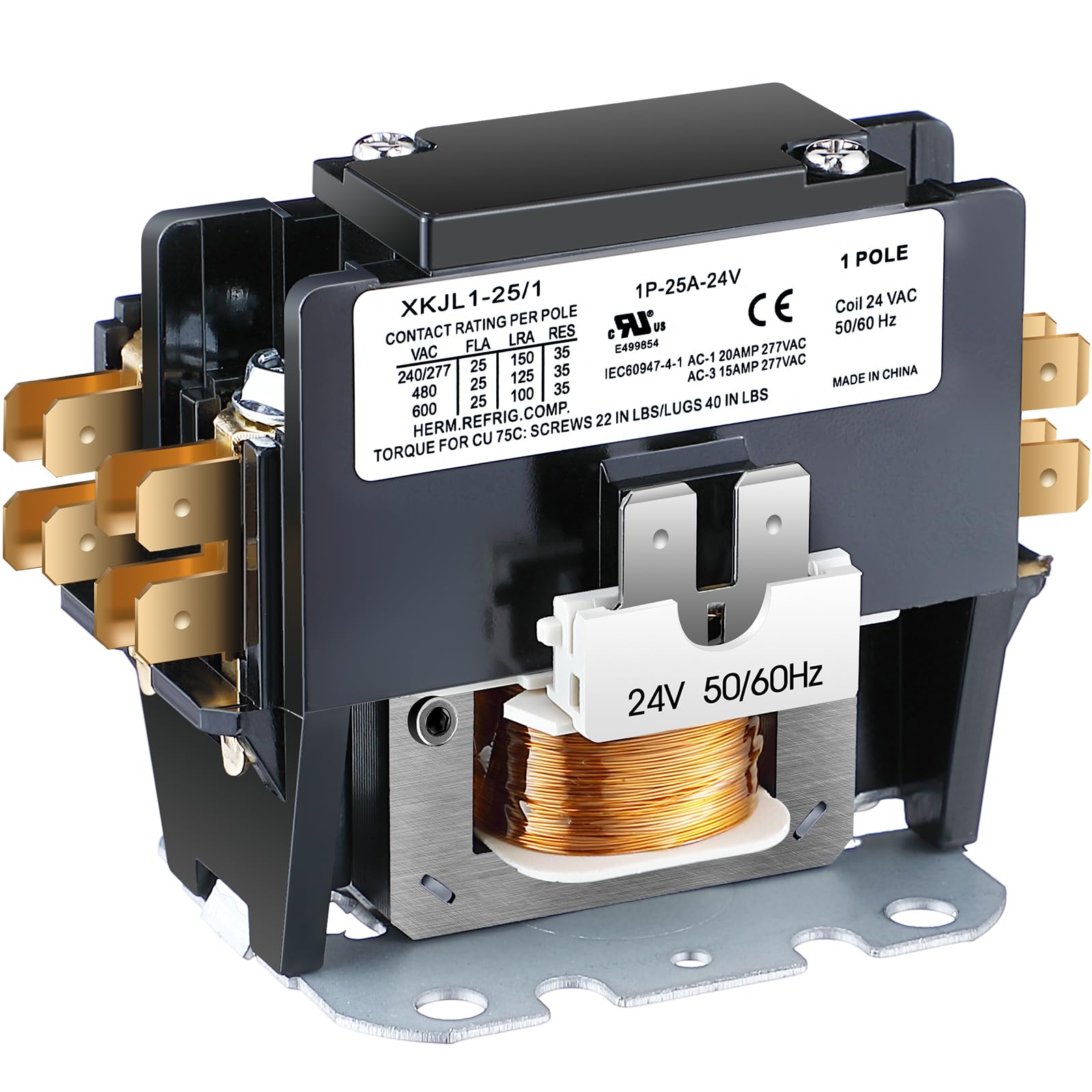 Dreyoo 1 Pack Carrier HVAC Motor Contactor, 24V 25 Amp Coil 1 Pole ...
