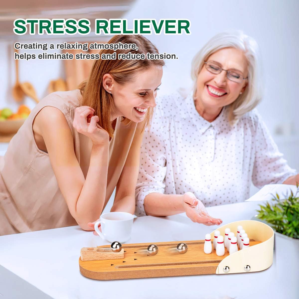 Desktop Bowling Mini Bowling Game Set with 10 Pins Wooden Tabletop ...