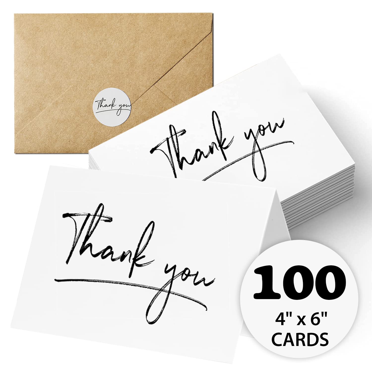 InstaDecor 100 Packs Thank You Cards with Envelopes and Stickers, White ...