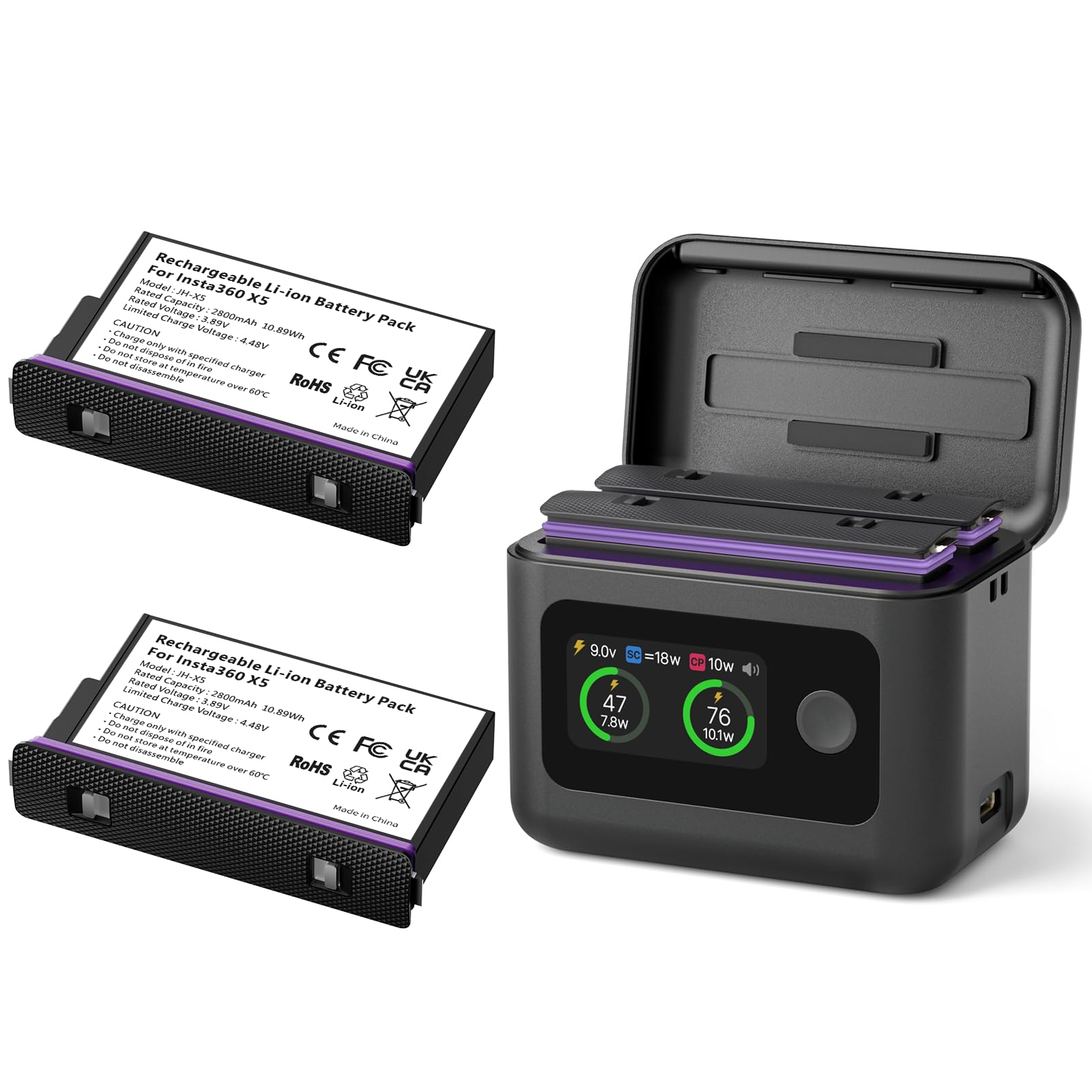 Insta 360 X5 Batteries(2 Packs) with Fast Charge Hub 27W Dual Fast ...