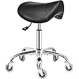 Amazon.com: BEWISHOME Saddle Stool with Wheels, Swivel Adjustable Rolling Stool,Heavy Duty PU ...