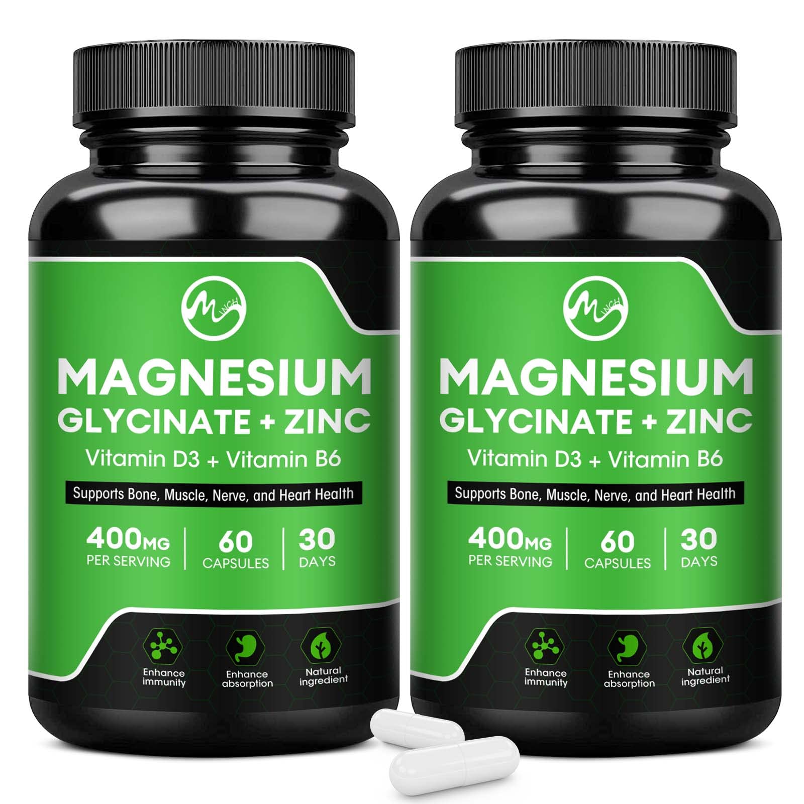 Mua (2 Pack) Magnesium Glycinate Capsules, Magnesium Supplement 400mg ...