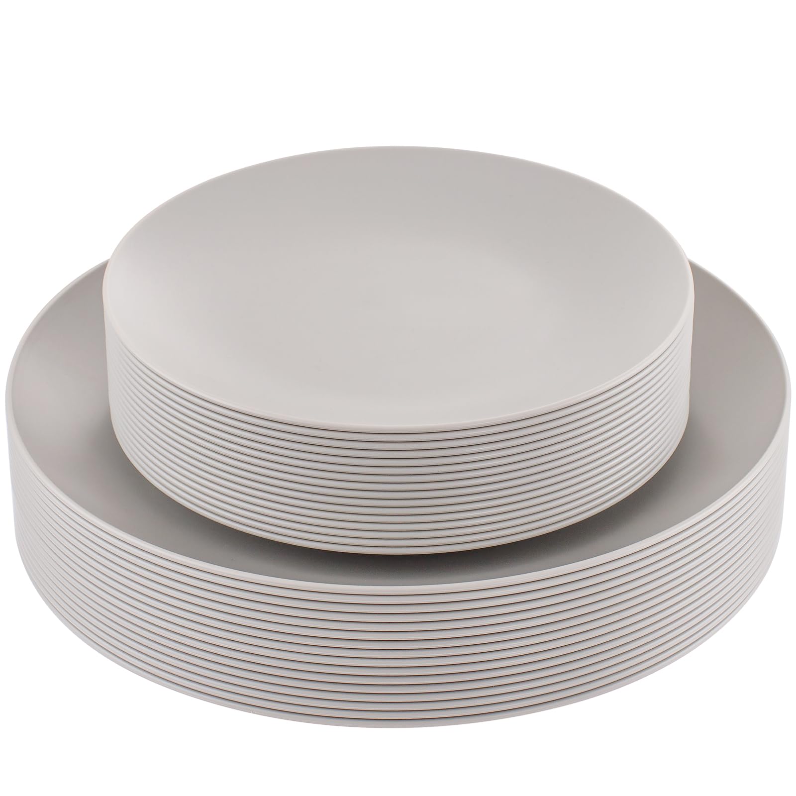 LIYH 32pcs Grey Plastic Plates Reusable Unbreakable Dinner Plates Salad ...