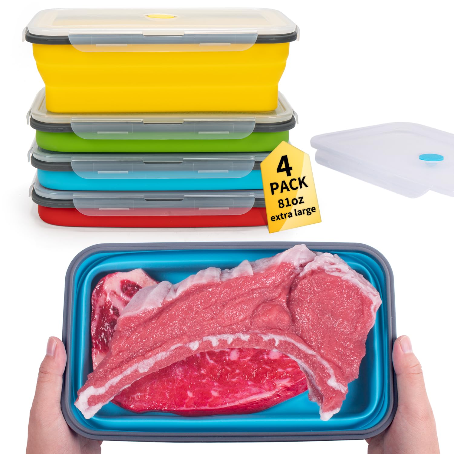 Extra Large Collapsible Food Storage Containers with Lid & Air Vent, 81 ...