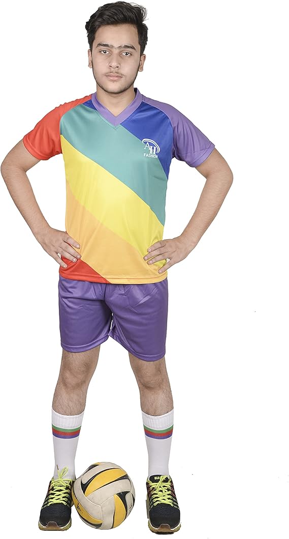 Boy's Kids Multicolor Print Football Kit Jersey Soccer T-Shirt Short ...