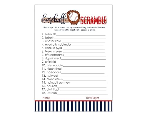 Baseball Word Scramble Game, 25 Pack - Fun Sports Themed Party Game ...