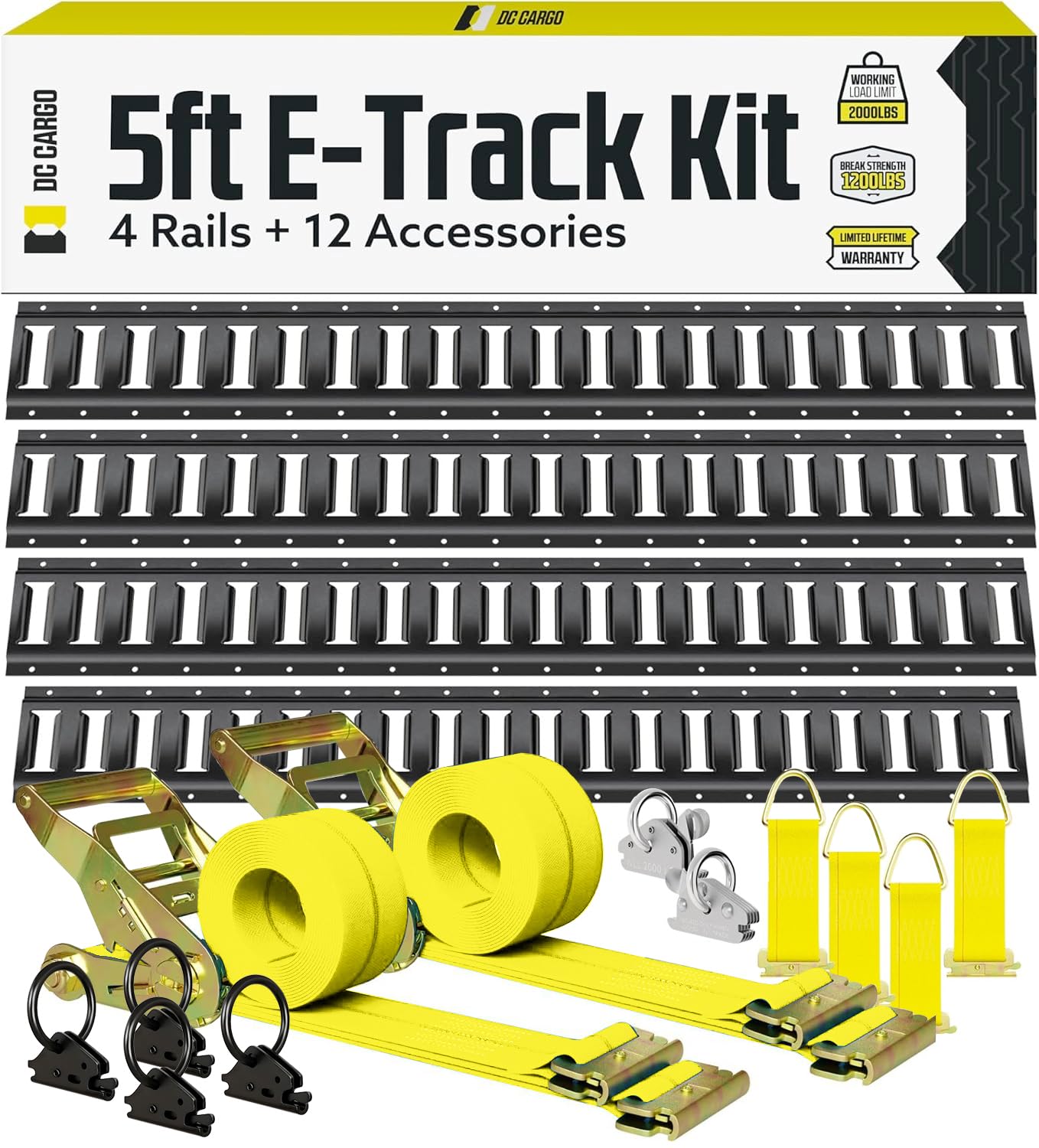 Indoor E Track Tie-Down Rail Kit, 16PCS 5FT E-Tracks Set Includes 4 ...