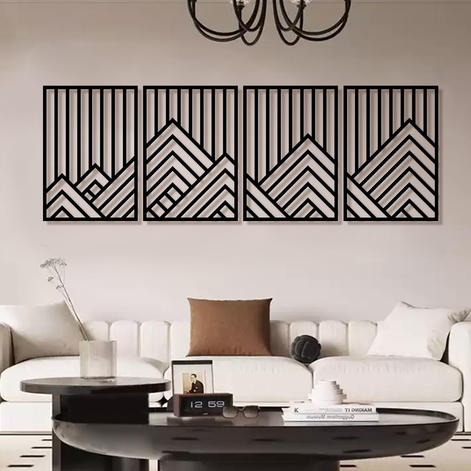 4Pcs Abstract Black Metal Wall Decor Mountain Line Art, 16"x11 ...