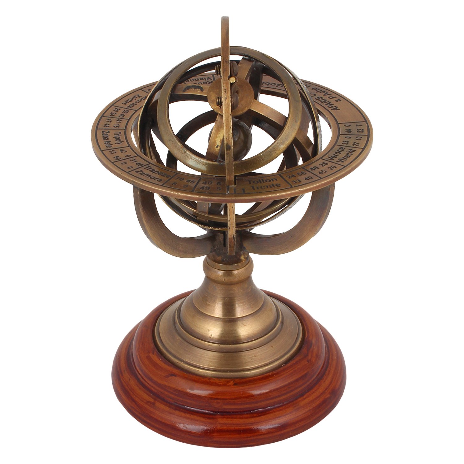 Buy Artshai Armillary Astrolabe Sphere Showpiece, Brass and Wooden Base ...