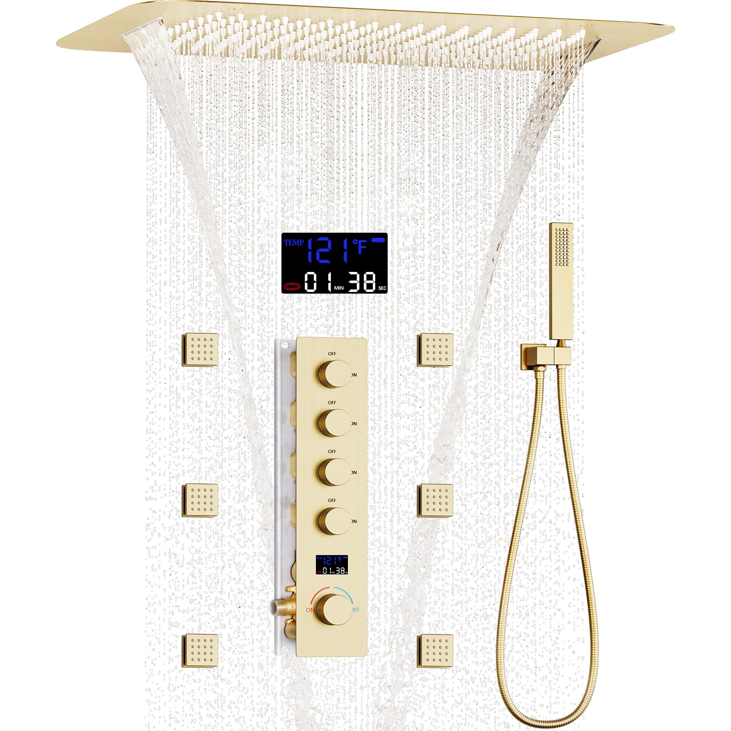 AYIVG Brushed Gold Thermostatic Shower System 16X24 inch Rainfall And ...