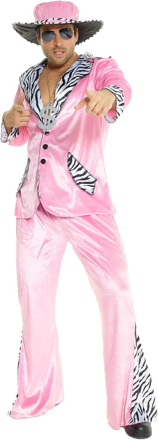 Morph Mens Pimp Daddy Costume Pink Velvet Suit For Bachelor Stag Party ...