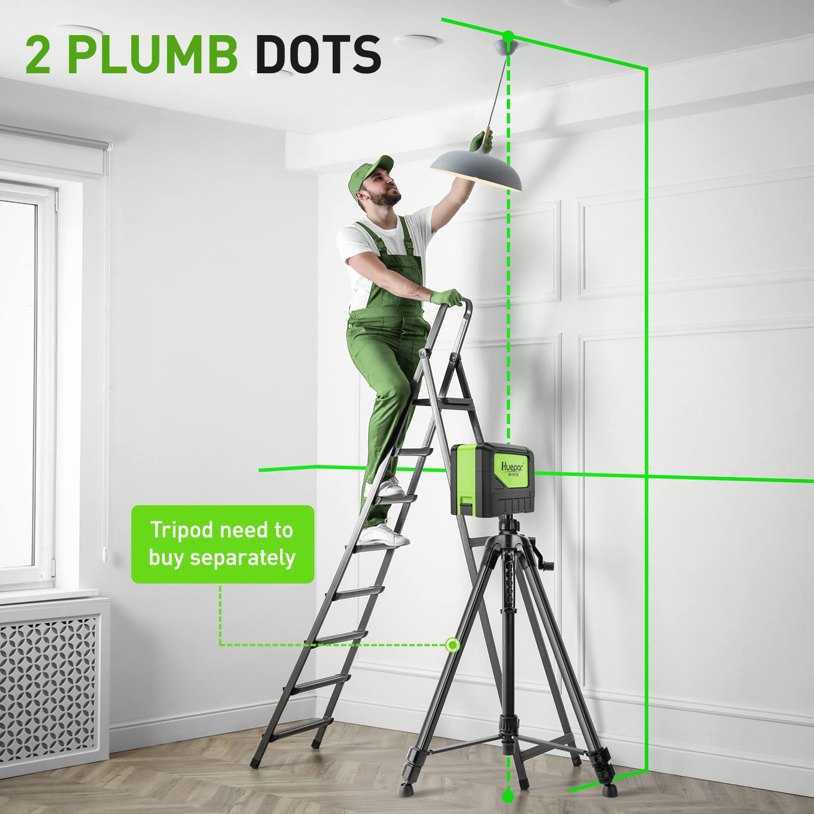 Mua Cross Line Laser Level with 2 Plumb Dots - Huepar M-9211G Green ...