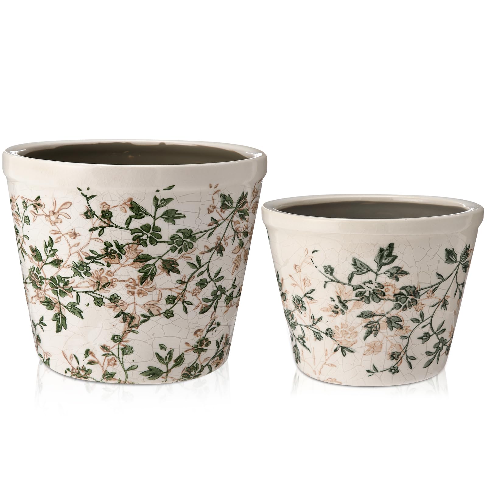 Ninehaoou Set of 2 Vintage Green Ceramic Flowerpot with Drainage Holes ...