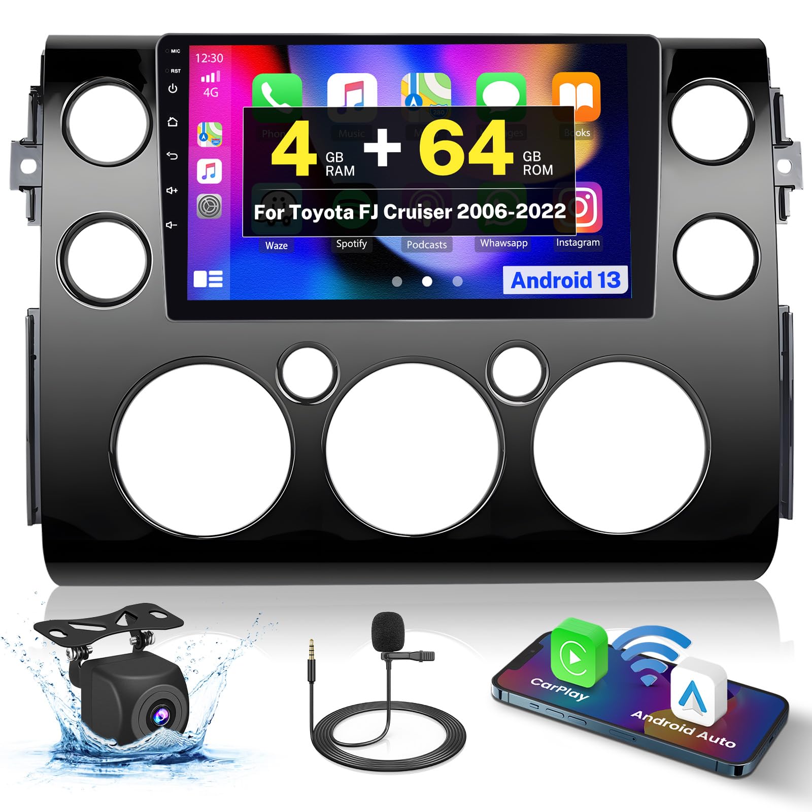 Inefala 8-Core 4+64G Android 13 Car Stereo Upgrade Radio for Toyota FJ Cruiser 2006-2022, 9'' HD ...