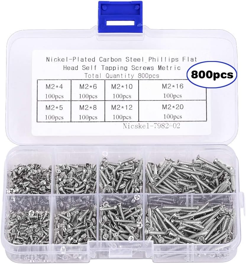 craftsman168 800pcs M2 Cross Drive Flat Head Self Tapping Screw ...