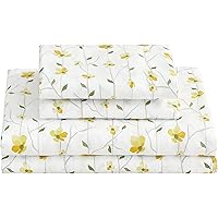 JSD 6 Piece Yellow Floral Print Sheet Set Queen Size, Soft Botanical ...