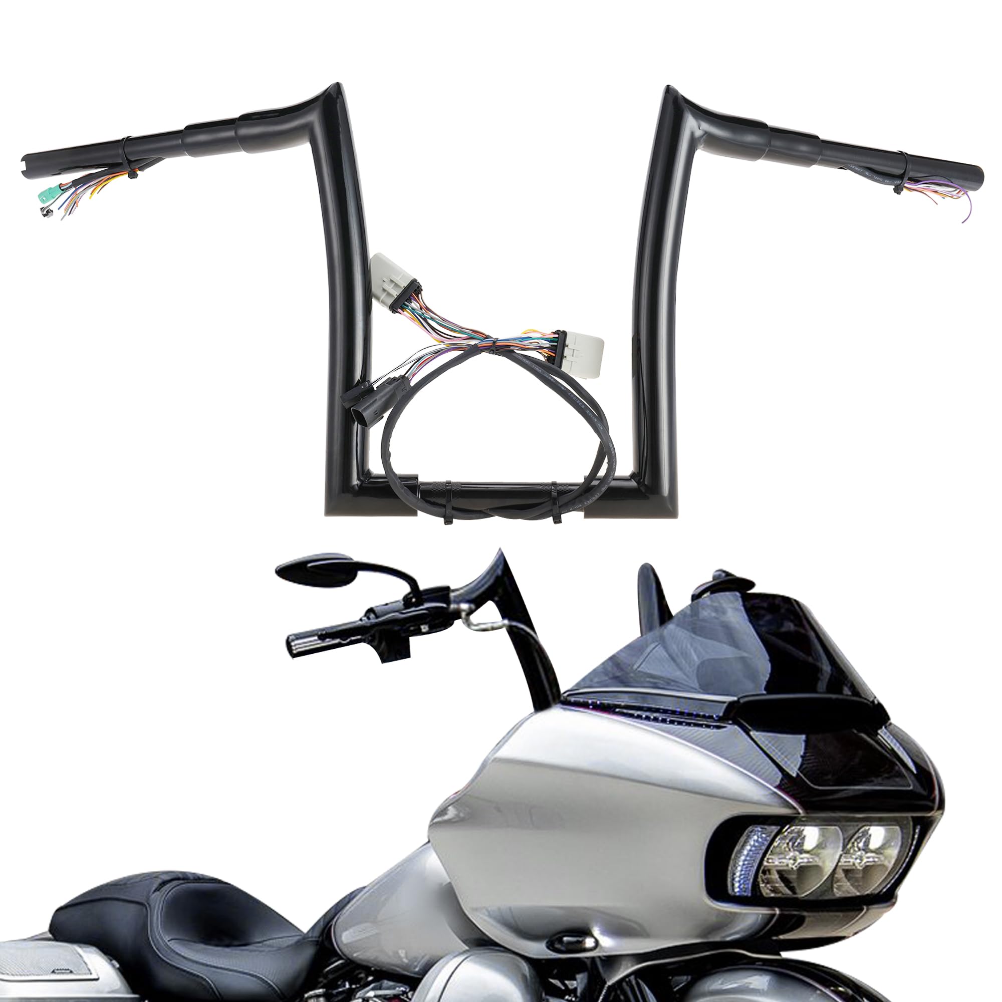 TIGERSGATE Pre-wired 12" Rise Road Glide Handlebars 1.5 Inch Meathook ...