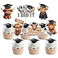 Amazon.com: JOYMEMO 24 Pcs Highland Cow Graduation Cupcake Toppers ...