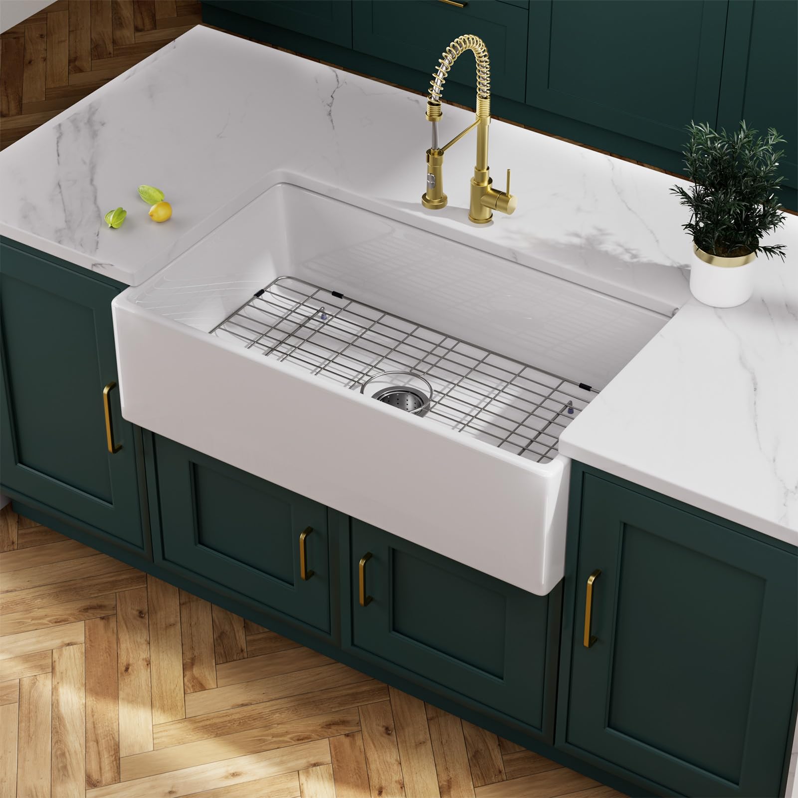 Davivy White Farmhouse Sink 33 Inch Fireclay Kitchen Sink, 33x18 ...