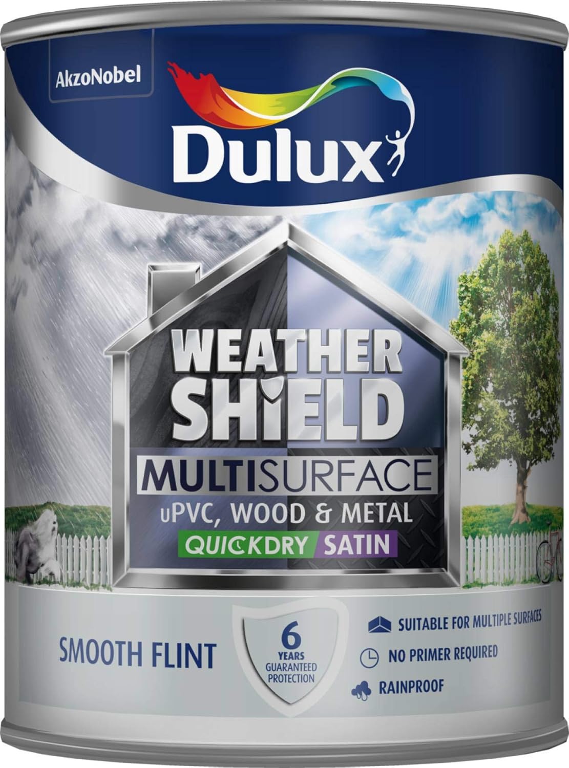 Dulux Weathershield Quick Dry Multi Surface Paint. Satin. Smooth Flint ...