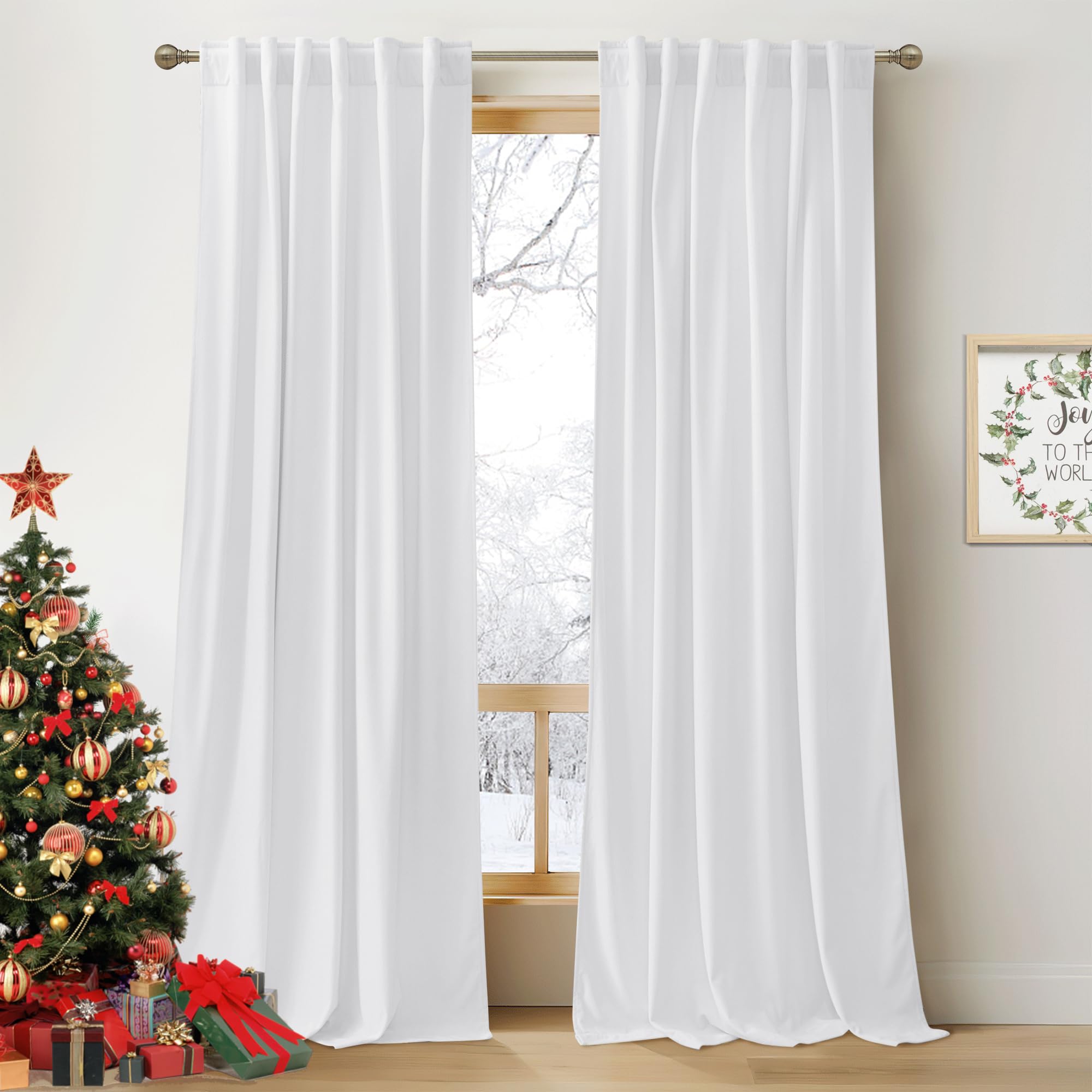 RYB HOME Velvet Curtains 90 inches - Back Tab Pure White Plush Soft ...