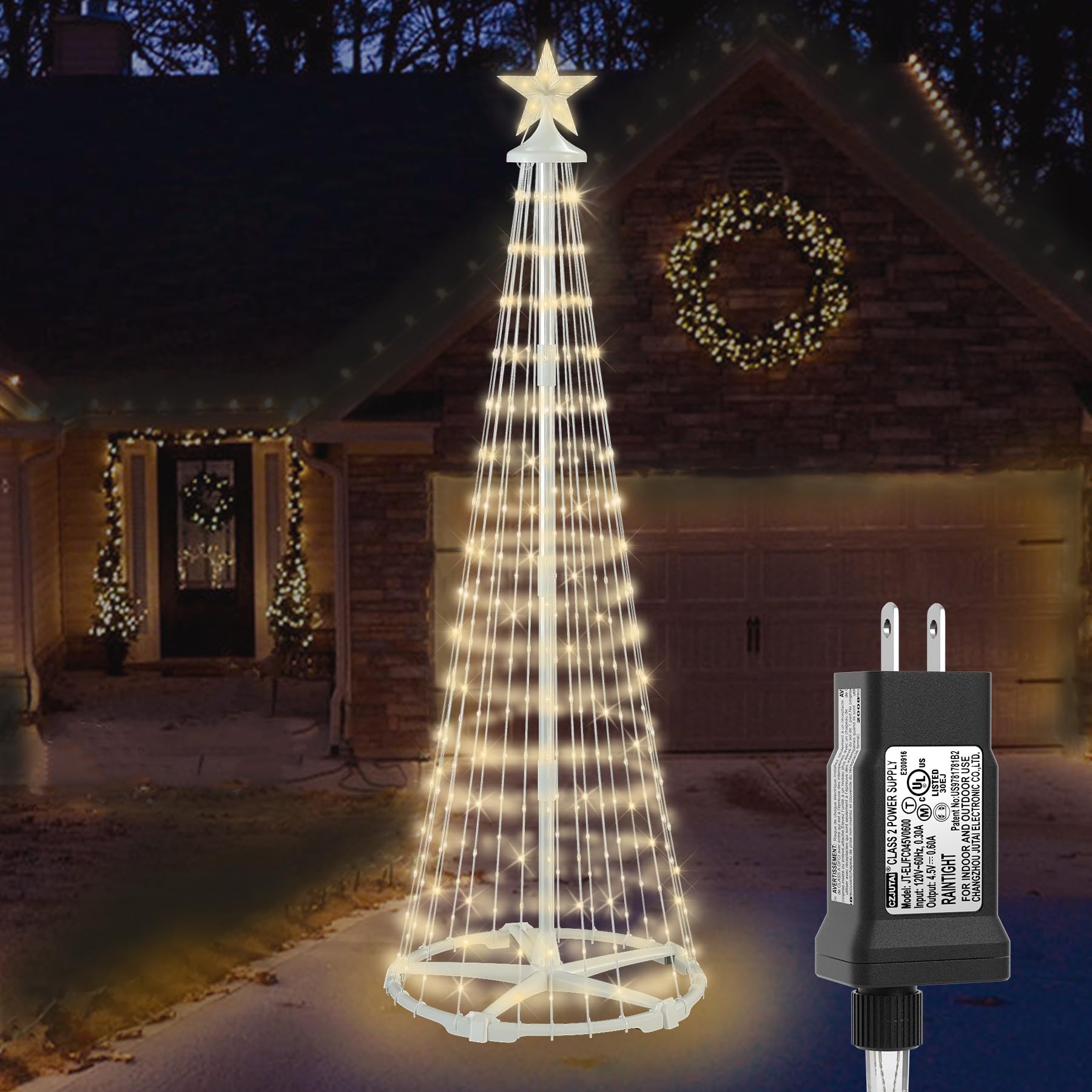 Outdoor Christmas Cone Tree with Lights, 340LED Xmas Lighting Show with ...