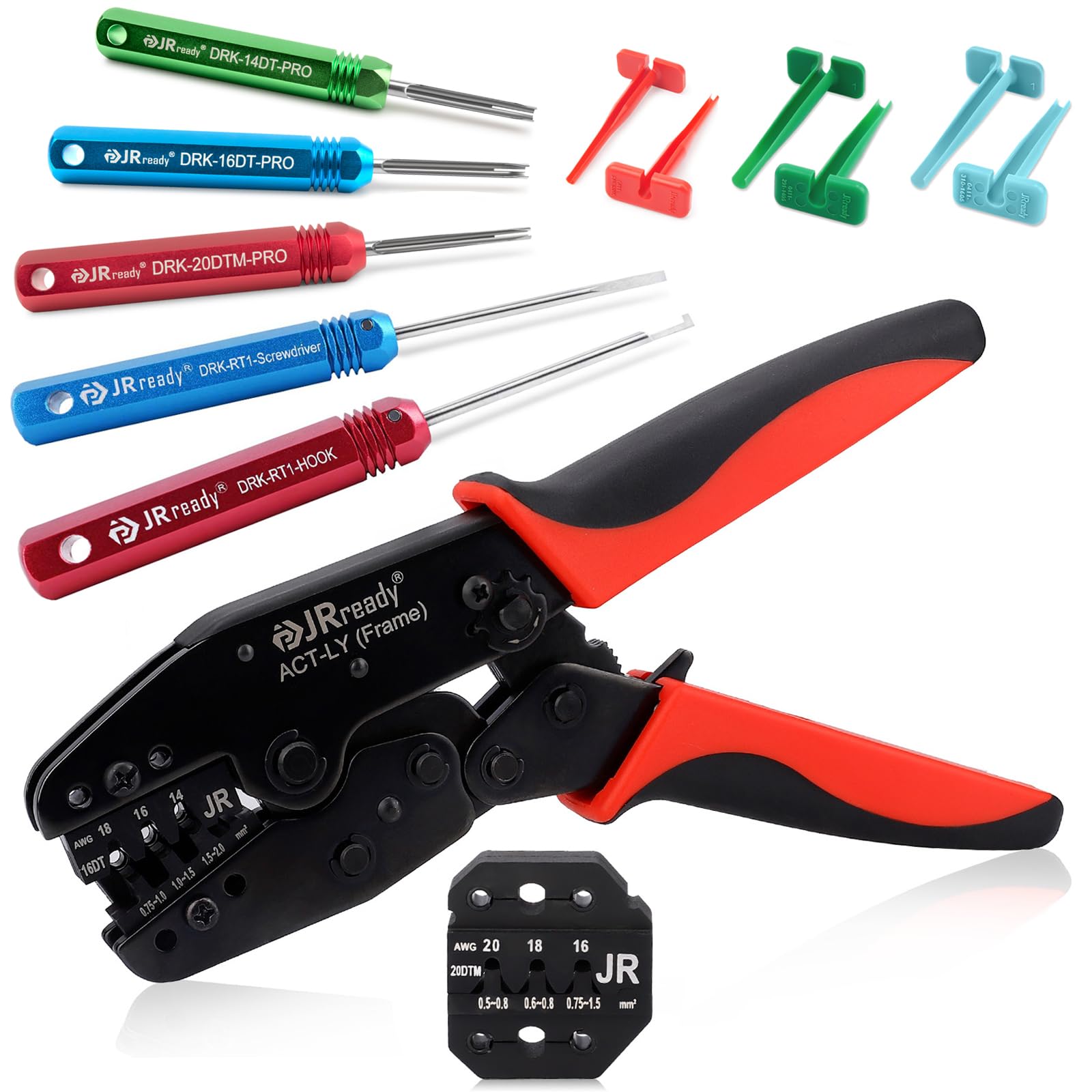 JRready ST2190 Professional Deutsch Crimp Tool Kit – Deutsch Open Barrel Crimper for Size 16 20 ...