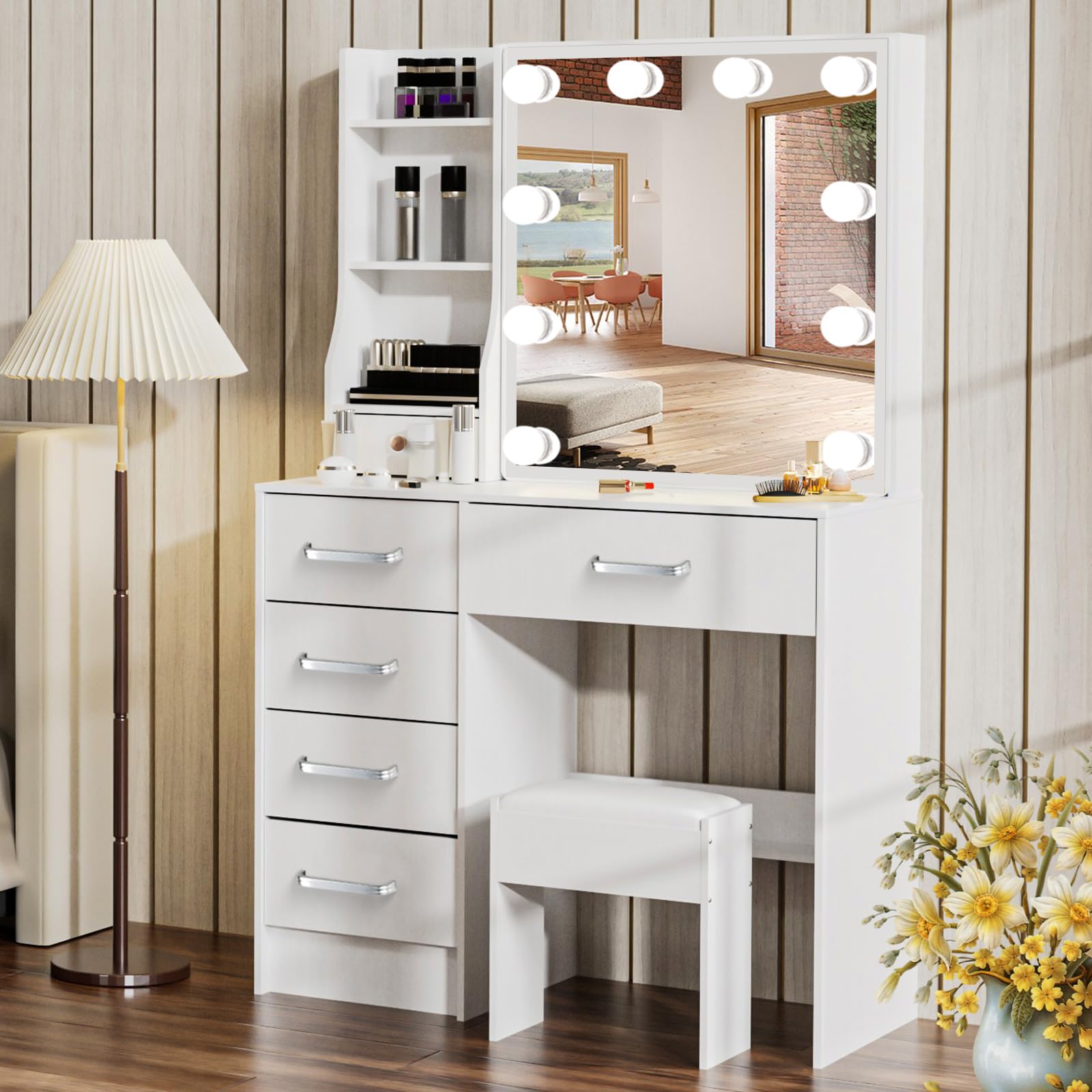 Umeiga Vanity Desk with Mirror and Lights Makeup Vanity Set with ...