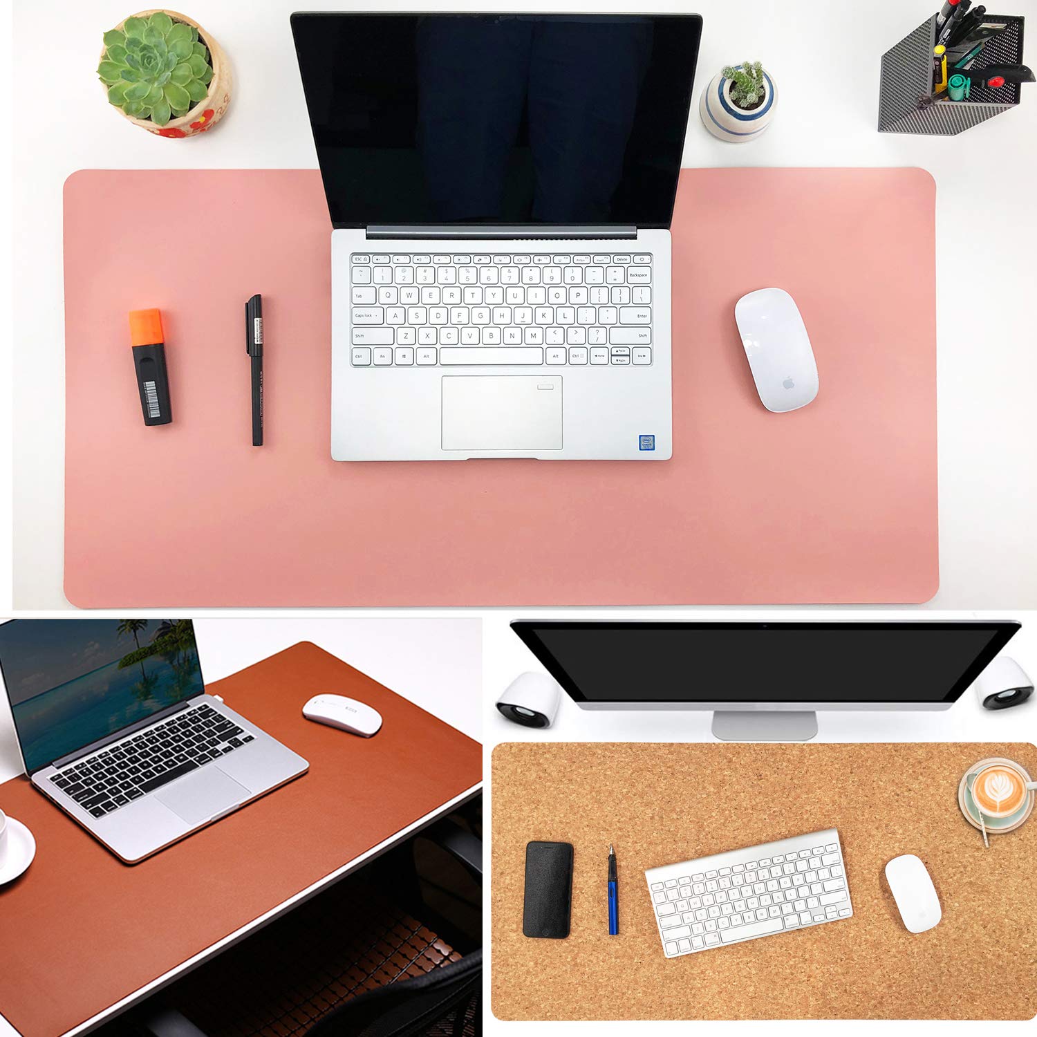 Aothia Office Desk Pad, Natural Cork & PU Leather Dual Side Large Mouse ...