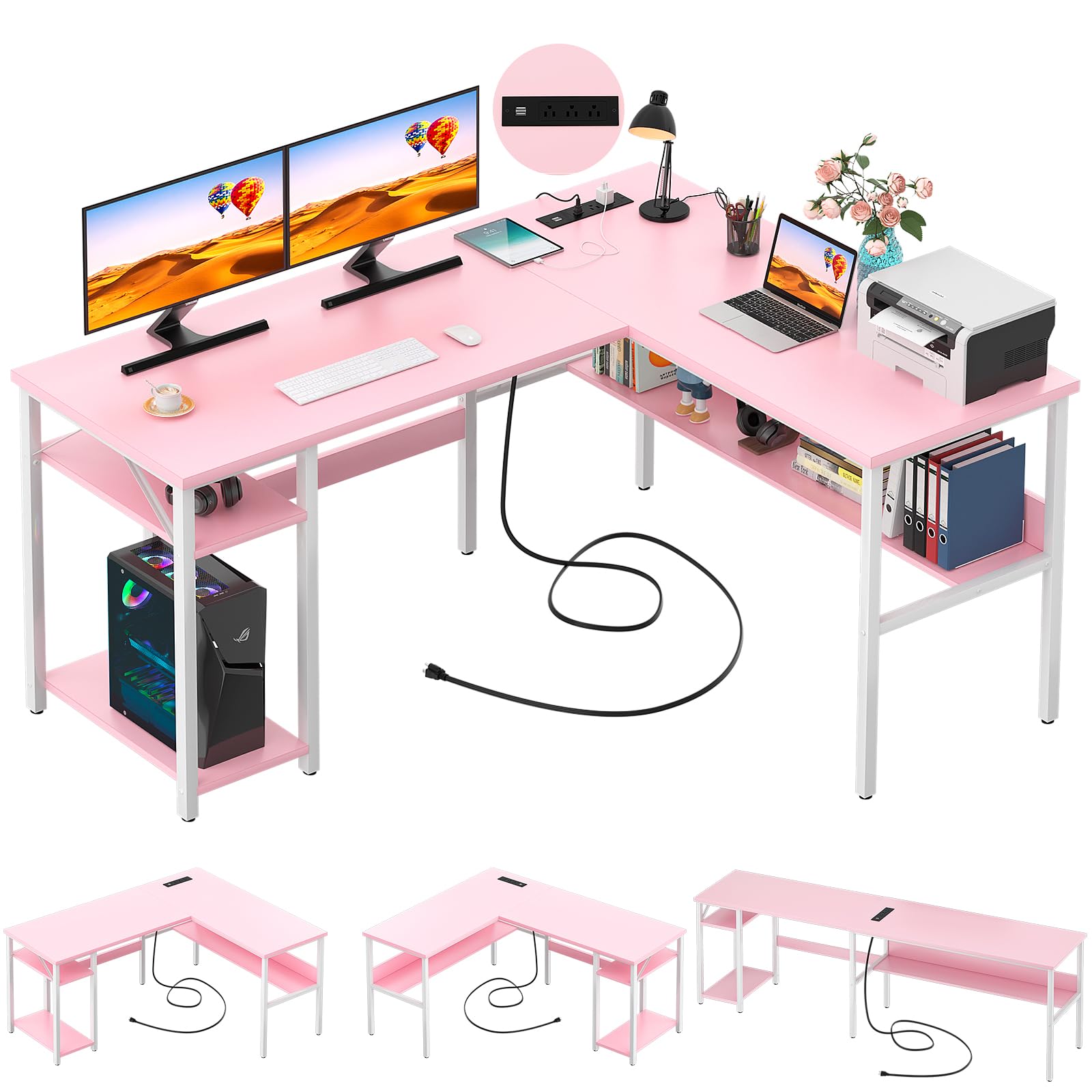 Unikito Reversible L Shaped Desk with Magic Power Outlets and USB ...