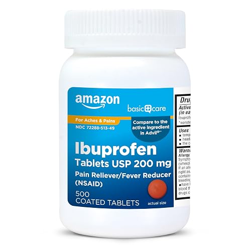 Amazon Basic Care Ibuprofen Tablets 200 mg, Pain Reliever/Fever Reducer ...