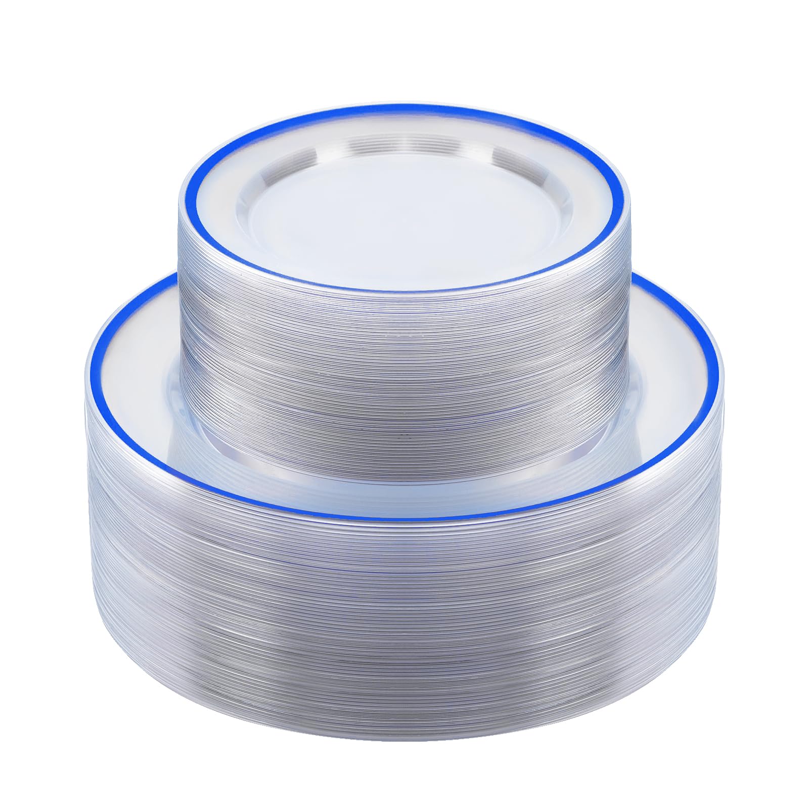 BESTSTAR 100PCS Blue and Clear Plastic Plates, Disposable Plate Set ...