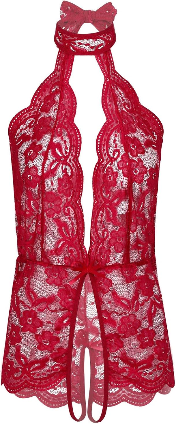 TiaoBug Damen Ouvert Spitzen Body Transparent Unterwäsche Neckholder ...