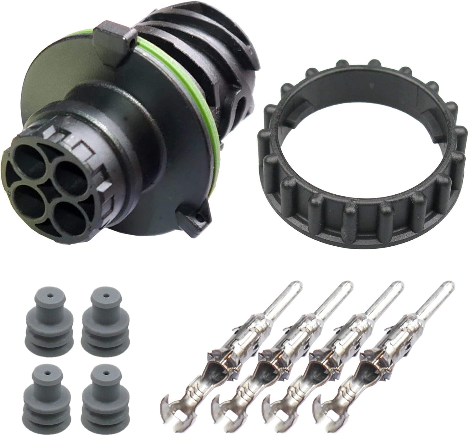 Rundstecker Set Stift 4 polig AMP DIN 72585 Rundsteckverbinder m. Ring ...