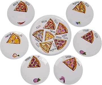Kitchen Plates Dinnerware Pizza 7-Piece Porcelain Set for 6 Persons ...