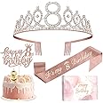Amazon.com: 8th Birthday Decorations for Girls, Including Rose Gold Sweet Rhinestone Tiara Crown ...