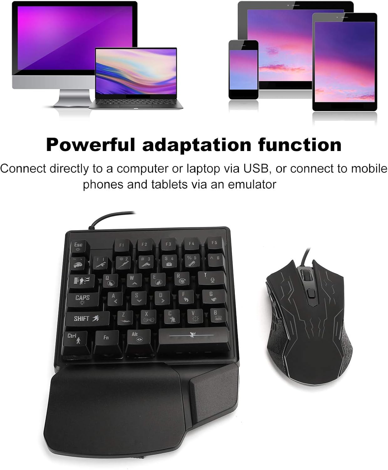 214 keyboard and Mouse Combo,Wired USB One‑Handed Computer Gaming ...