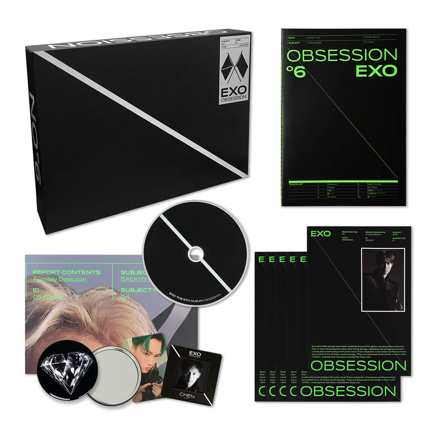 EXO 6th Album - OBSESSION CD + Photobook + Lyrics Book + Folded Poster + Photo Slide + Photocard ...