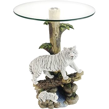 Amazon.com: White Tiger Sculptural Base Home Accent Glass Top Table ...